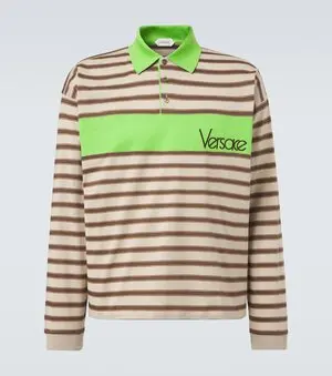 Versace Striped Cotton Jersey Polo Shirt - Beige