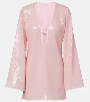 Oseree Sequined Minidress With Plunge Neck - Pink