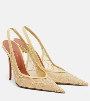 Amina Muaddi Anok Leather-trimmed Lace Slingback Pumps - Yellow