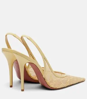Amina Muaddi Anok Leather-trimmed Lace Slingback Pumps