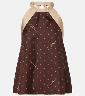 Valentino Garavani Printed Silk Twill Halterneck Top - Brown