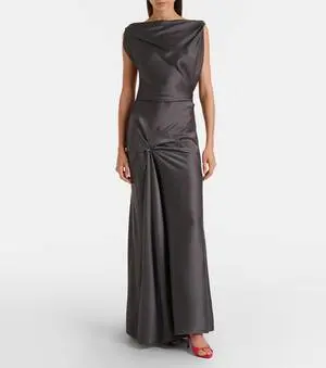 Victoria Beckham Posy Draped Gathered Crêpe Satin Gown - Grey
