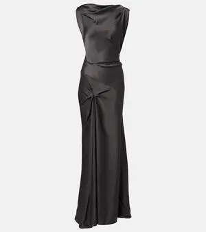 Victoria Beckham Posy Draped Gathered Crêpe Satin Gown - Grey