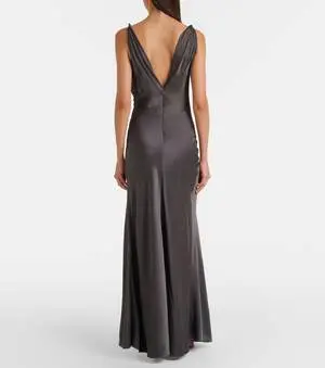 Victoria Beckham Posy Draped Gathered Crêpe Satin Gown - Grey