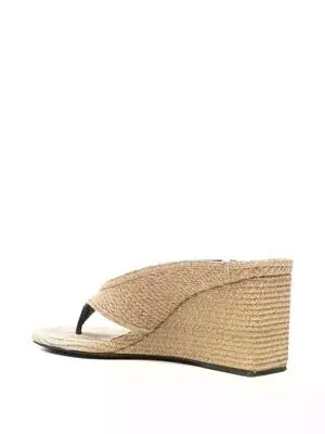 Alaïa Beige Woven Texture Thong Wedge Sandals