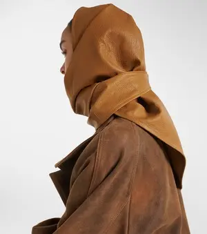 Nour Hammour Draped Leather Hood - Brown