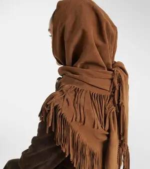 Nour Hammour Fringed Suede Shawl