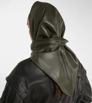 Nour Hammour Draped Leather Hood - Green