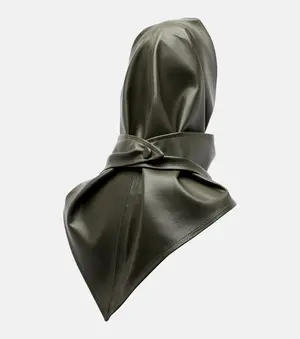 Nour Hammour Draped Leather Hood - Green