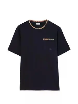 Burberry Check Trim Cotton T-shirt - Blue