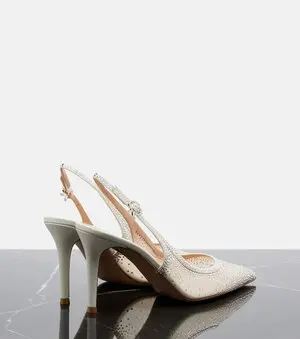 GIANVITO ROSSI Regina Embellished Leather Slingback Pumps - White