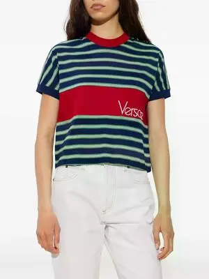 Versace Striped Logo-embroidered T-shirt - Blue
