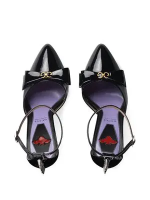 Gucci Patent Leather Pump With Bow And Stud Detail