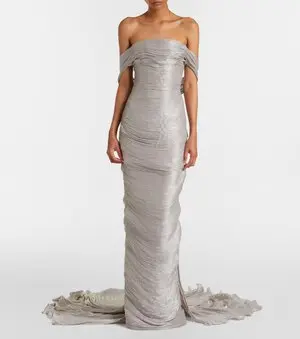MARMAR HALIM Off-shoulder Pleated Bustier Gown