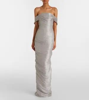 MARMAR HALIM Off-shoulder Pleated Bustier Gown
