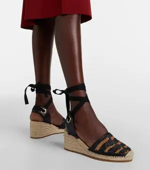 FERRAGAMO Animal-print Raffia Espadrille Wedges