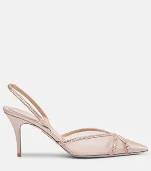 Rene Caovilla Embellished Satin And Mesh Slingback Pumps