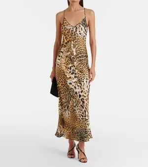 Roberto Cavalli Printed Silk Satin Maxi Dress