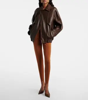 Nour Hammour Leather Bomber Jacket