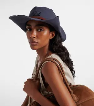 Miu Miu Leather-trimmed Cotton Cowboy Hat - Blue