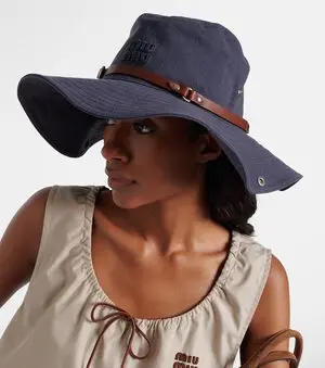 Miu Miu Leather-trimmed Cotton Cowboy Hat - Blue