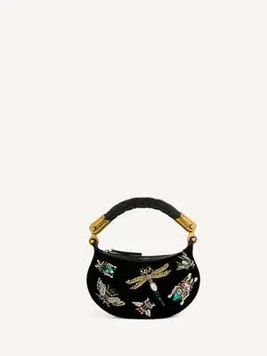 Balmain Mini Ebène Insect Bag In Embroidered Velvet - Black