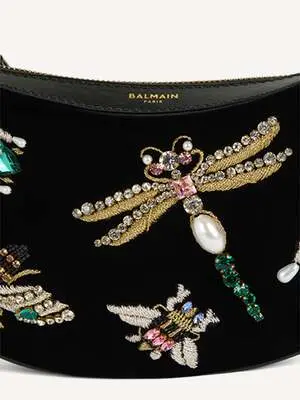 Balmain Mini Ebène Insect Bag In Embroidered Velvet