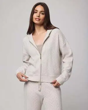 Splendid Splendid Sweatersoft Zip-Up Hoodie With Chevron Pointelle Knit Black