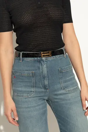 Victoria Beckham Embossed Leather Belt With Gold-tone Buckle