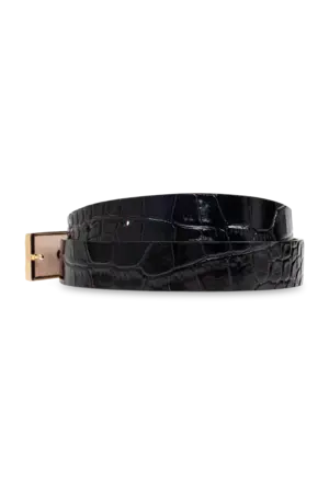Victoria Beckham Embossed Leather Belt With Gold-tone Buckle