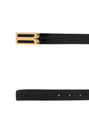 Victoria Beckham Embossed Leather Belt With Gold-tone Buckle