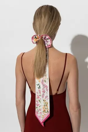 FERRAGAMO Silk Floral Hair Scrunchie With Ribbons