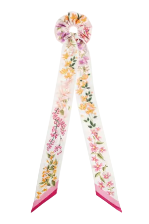 FERRAGAMO Silk Floral Hair Scrunchie With Ribbons