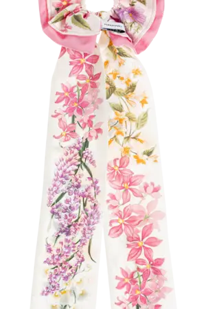 FERRAGAMO Silk Floral Hair Scrunchie With Ribbons