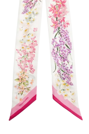FERRAGAMO Silk Floral Hair Scrunchie With Ribbons