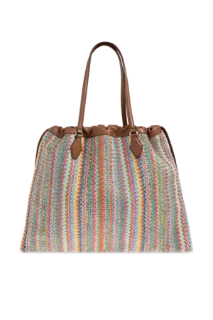 JIMMY CHOO Woven Drawstring Large Shoulder Bag