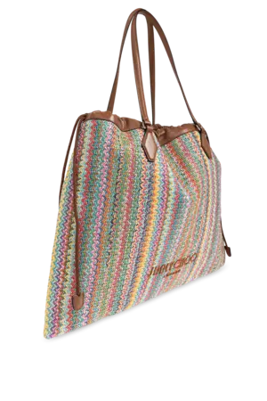 JIMMY CHOO Woven Drawstring Large Shoulder Bag