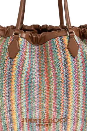 JIMMY CHOO Woven Drawstring Large Shoulder Bag