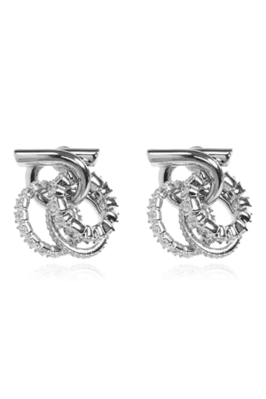 FERRAGAMO Crystal Embellished Interlocking Circle Earrings - Silver
