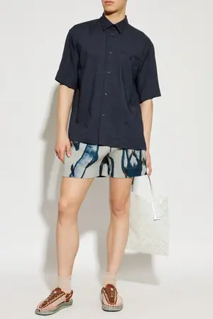 Issey Miyake Pleated Artistic Print Shorts