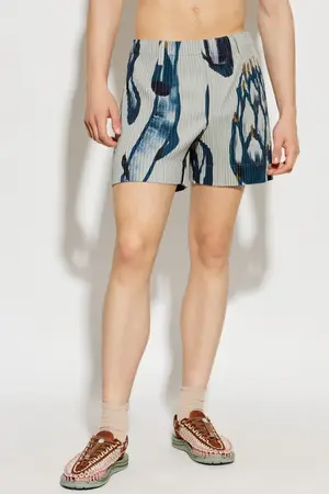 Issey Miyake Pleated Artistic Print Shorts