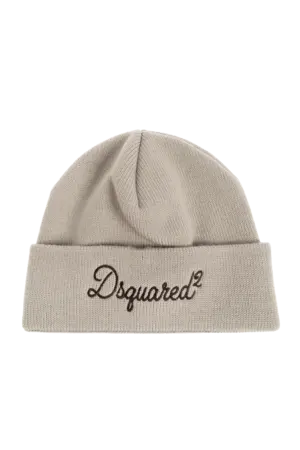 Dsquared2 Wool Beanie With Embroidered Logo - Grey
