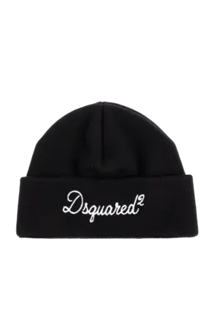 Dsquared2 Wool Beanie With Embroidered Logo - Black