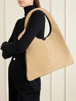 Alaïa Paper Straw Shoulder Bag With Leather Trim