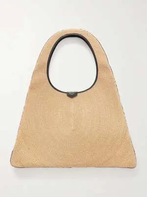 Alaïa Leather-trimmed Paper Straw Shoulder Bag - Camel