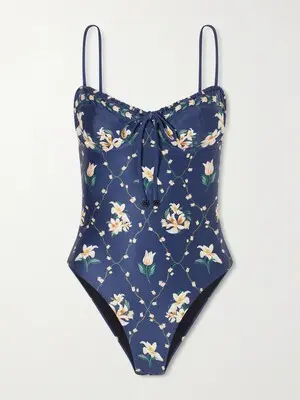 Agua Bendita Ebano Promesa Floral-print One-piece Swimsuit - Blue
