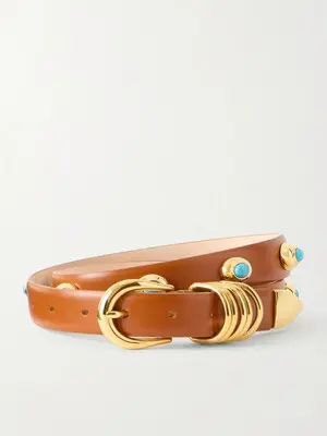 DEHANCHE Hollyhock Stone Turquoise-embellished Leather Belt - Brown