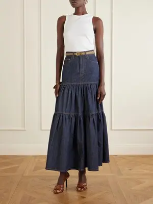 Saint Laurent Tiered Denim Maxi Skirt