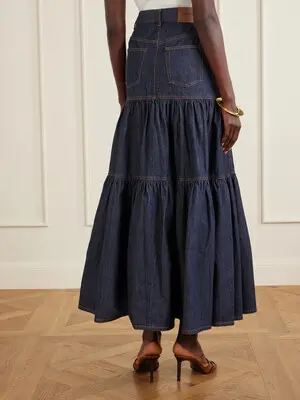 Saint Laurent Tiered Denim Maxi Skirt