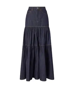 Saint Laurent Tiered Denim Maxi Skirt - Blue
